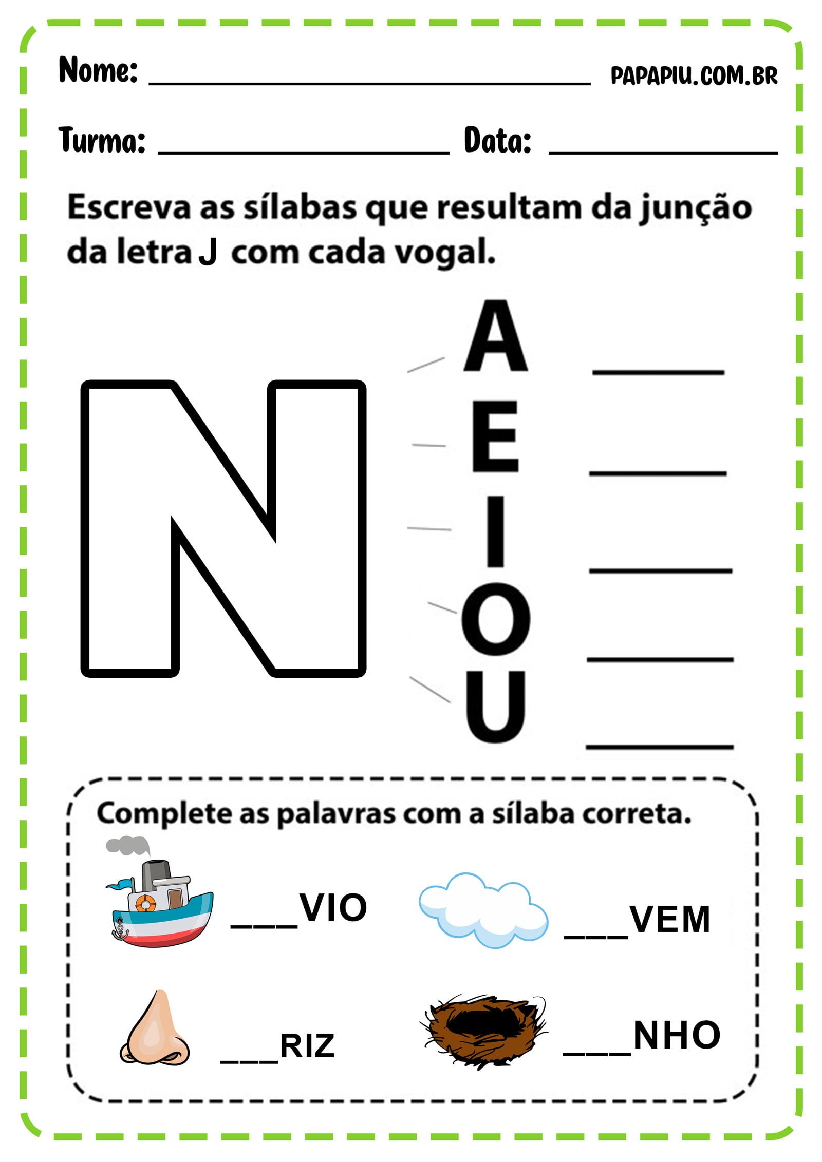 Atividades do alfabeto com a letra N para educação básica - Papapiu